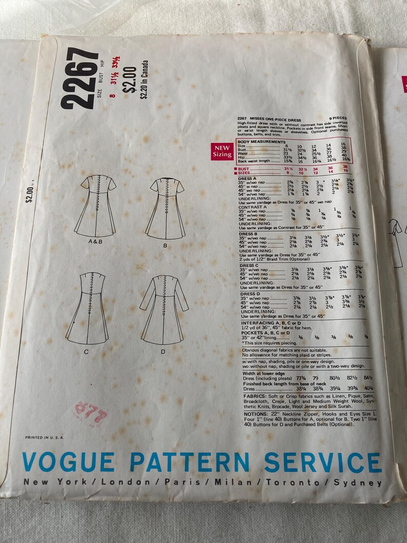 Vintage 1960s and 1970s Vogue's Basic Design 2672 2351 2054 2267 or ...