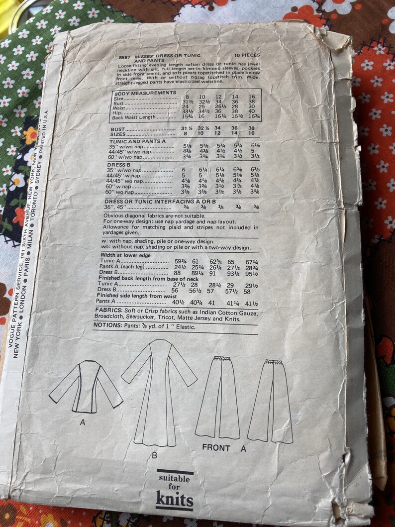 Vintage 1970s Vogue 8587 Sewing Pattern Size 12 Bust 34 or | Etsy