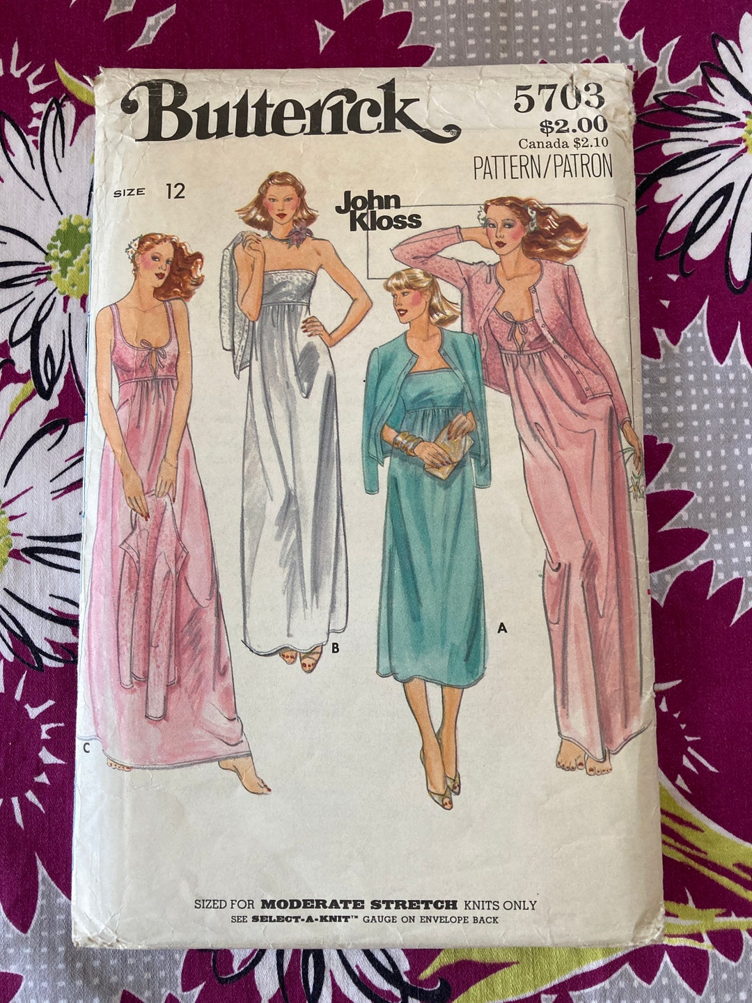 Vintage 1970's Butterick 5703 John Kloss Sewing Pattern Size 12 Bust 34 ...