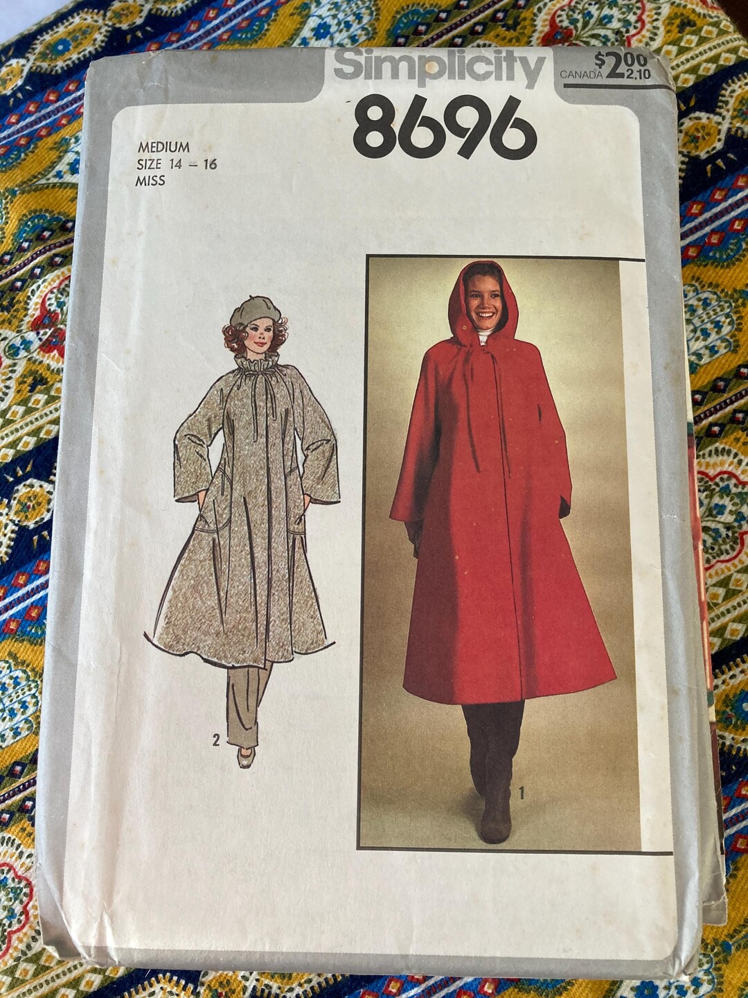 Vintage 1970's Simplicity 8696 Sewing Pattern Size Medium 14-16 Bust 36 ...