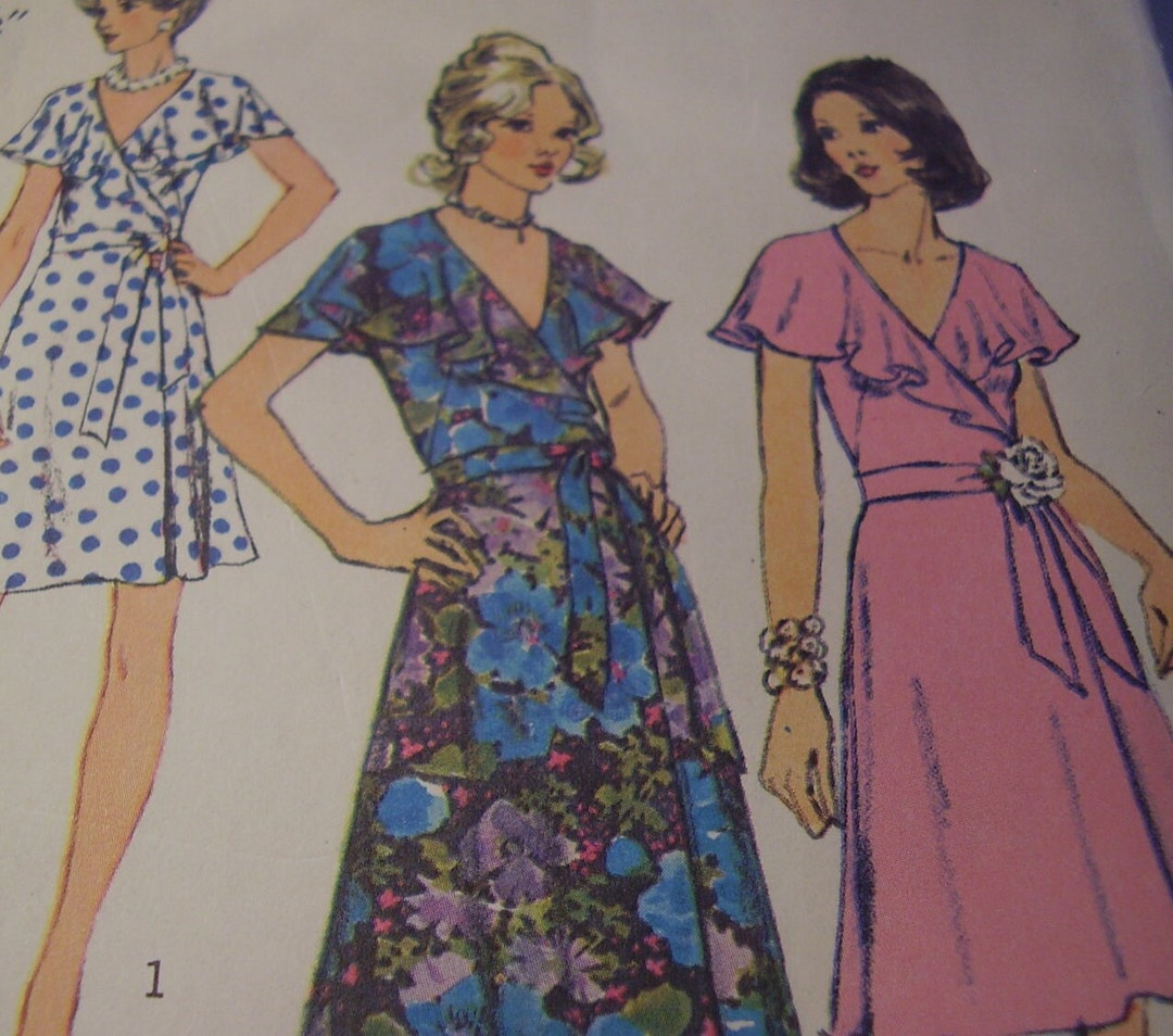 Vintage 1970's Simplicity 6099 Wrap Dress Sewing Pattern Size 16 Bust ...