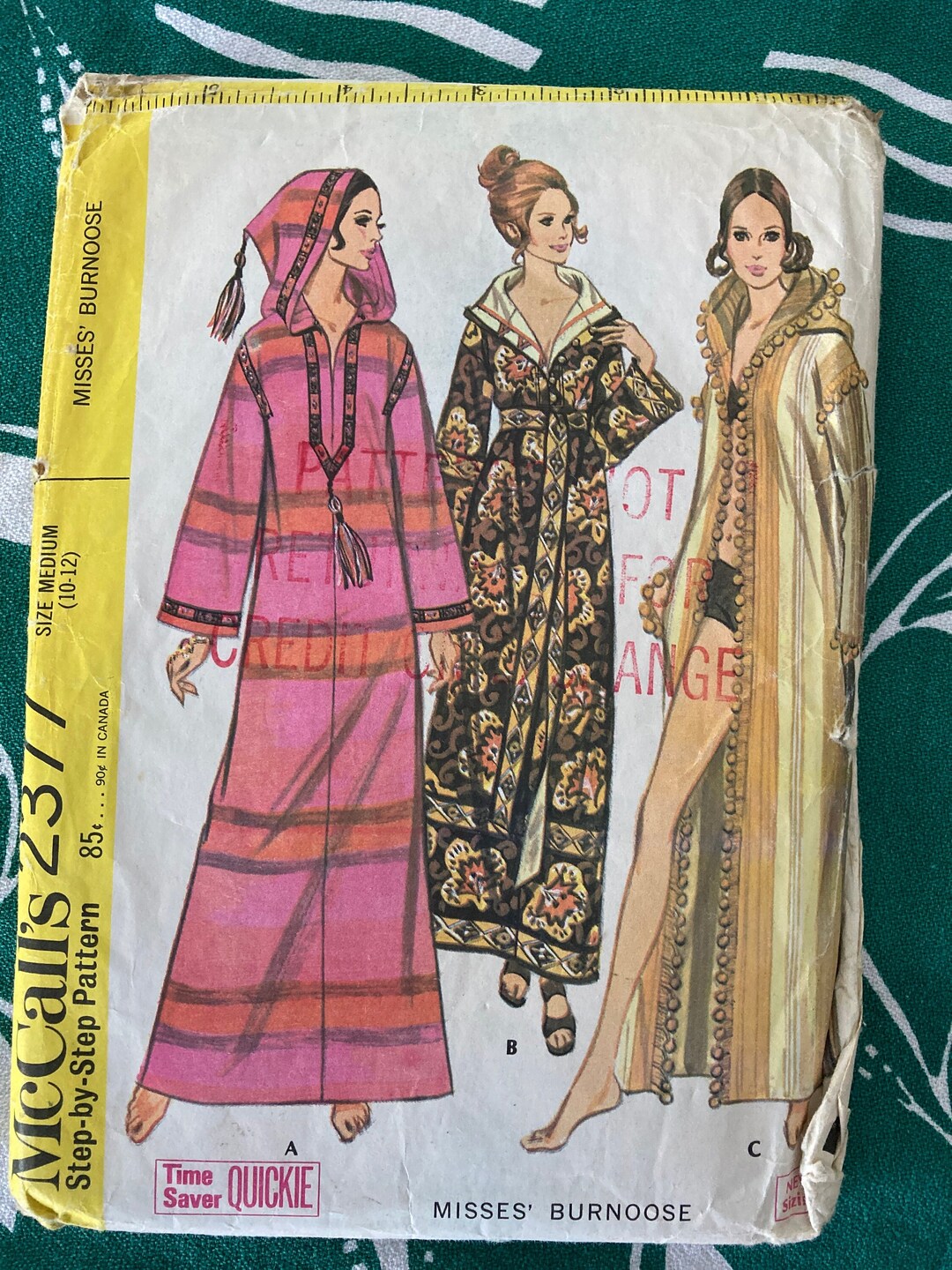 Vintage 1970's Mccall's 2377 Burnoose Sewing Pattern Size Medium 10-12 ...