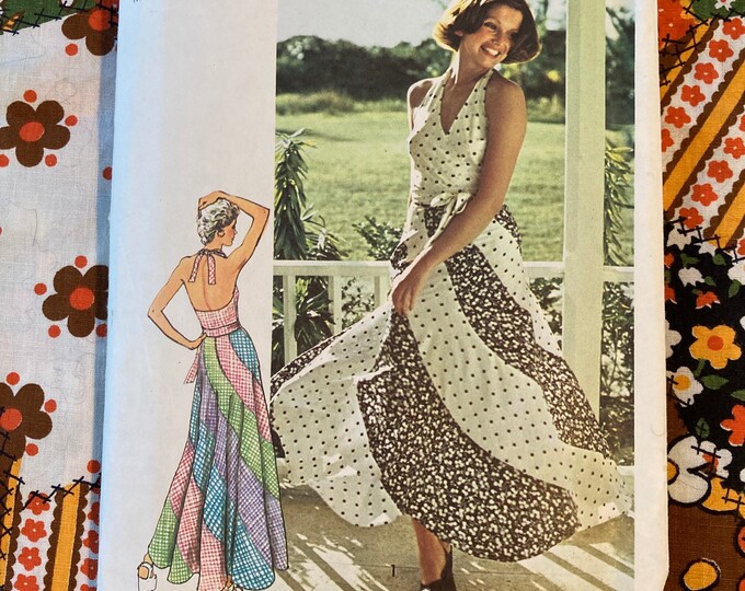 Vintage 1970s Simplicity 6312 Halter Top and Swirl Skirt Sewing Pattern ...