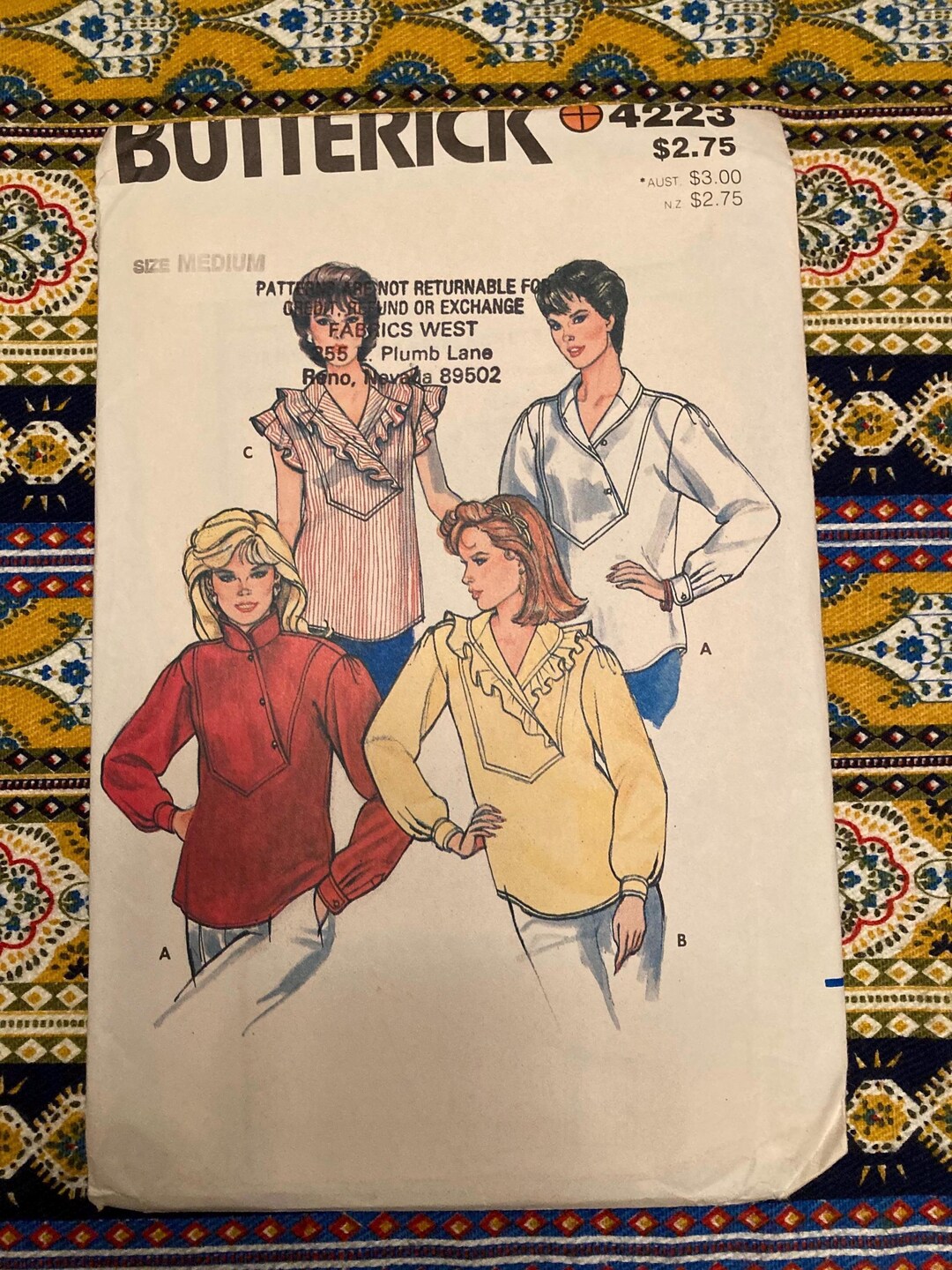 Vintage 1980's Butterick 4223 Sewing Pattern Size Medium 12-14 Bust 34 ...