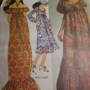 Vintage 1970's Simplicity 9354 Boho Dress Sewing Pattern Size 14 Bust ...