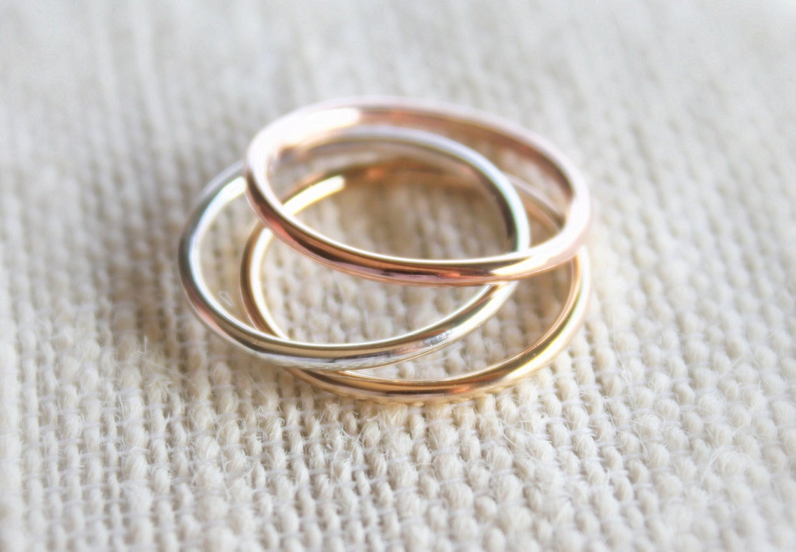 Tri Color Ring Set//sterling Silver14kt. Yellow & Rose Gold - Etsy