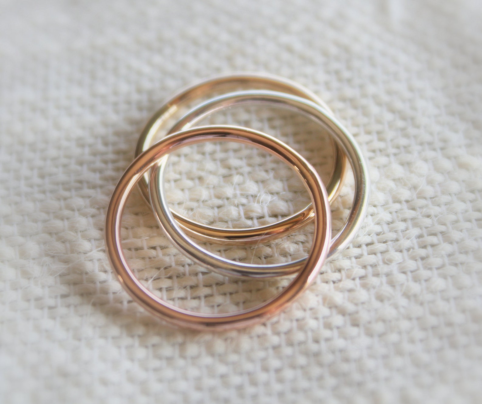 Tri Color Ring Set//sterling Silver14kt. Yellow & Rose Gold - Etsy