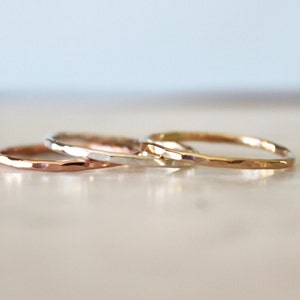 Dainty Hammered Tri Color Band Set//sterling Silver, Yellow and Pink ...