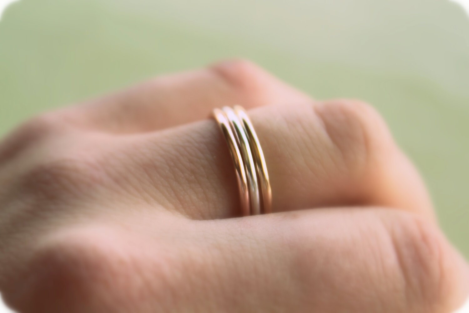 Tri Color Ring Set//sterling Silver14kt. Yellow & Rose Gold - Etsy