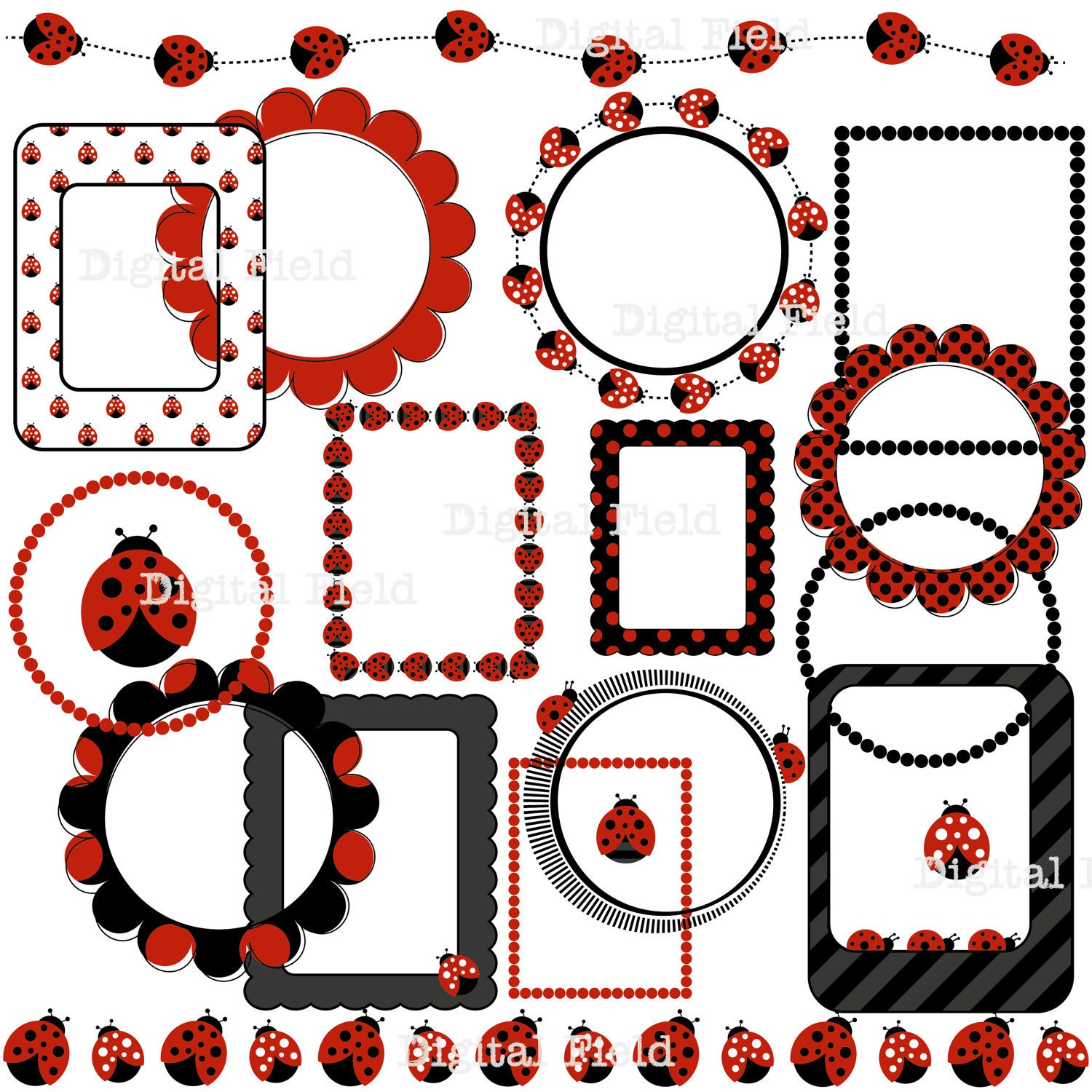 Ladybug Clip Art Set digital frames borders ladybugs | Etsy