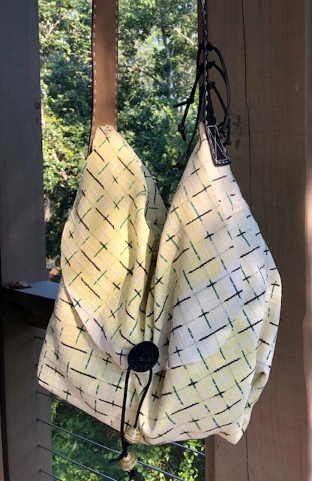 Vintage Bark Cloth Slouch Bag With Recycled Vegan Leather Strap - Etsy