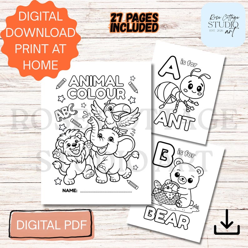 Toddler Alphabet Coloring Pages, A-Z Animals, ABC Learning Activity ...