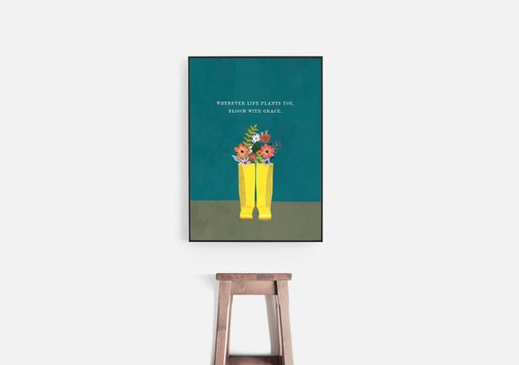 Printable Spring Art Flowers in Boots Print Wherever Life | Etsy