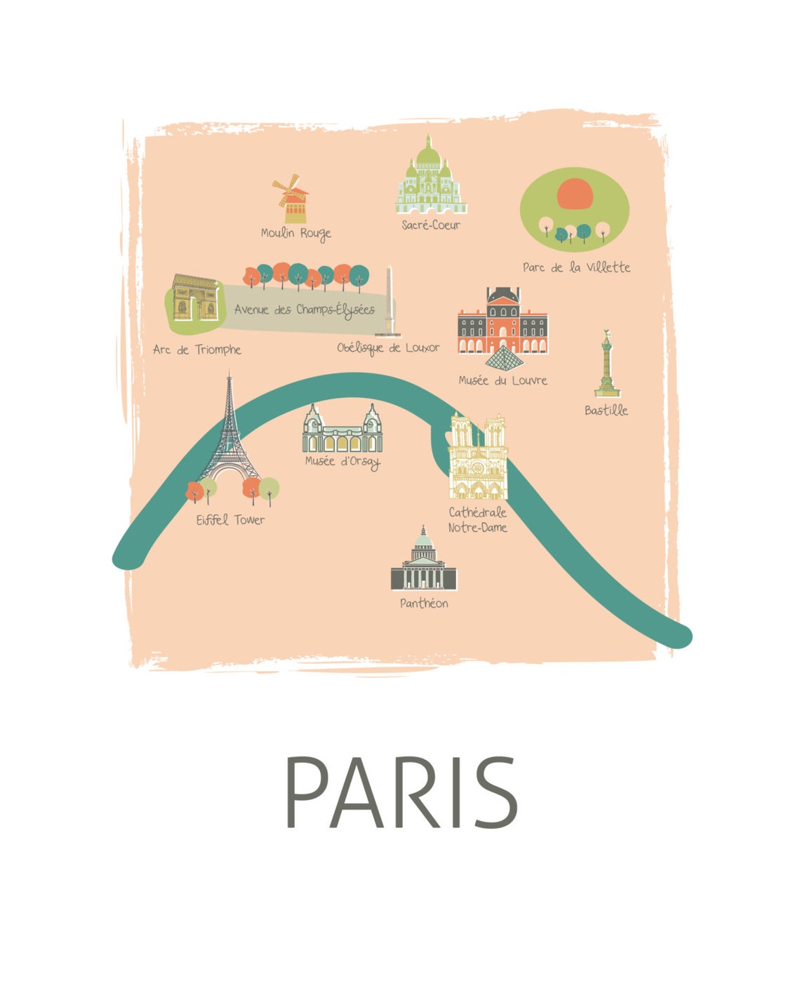 Paris Map Printable Map Art Paris Nursery Art Minimal Map - Etsy