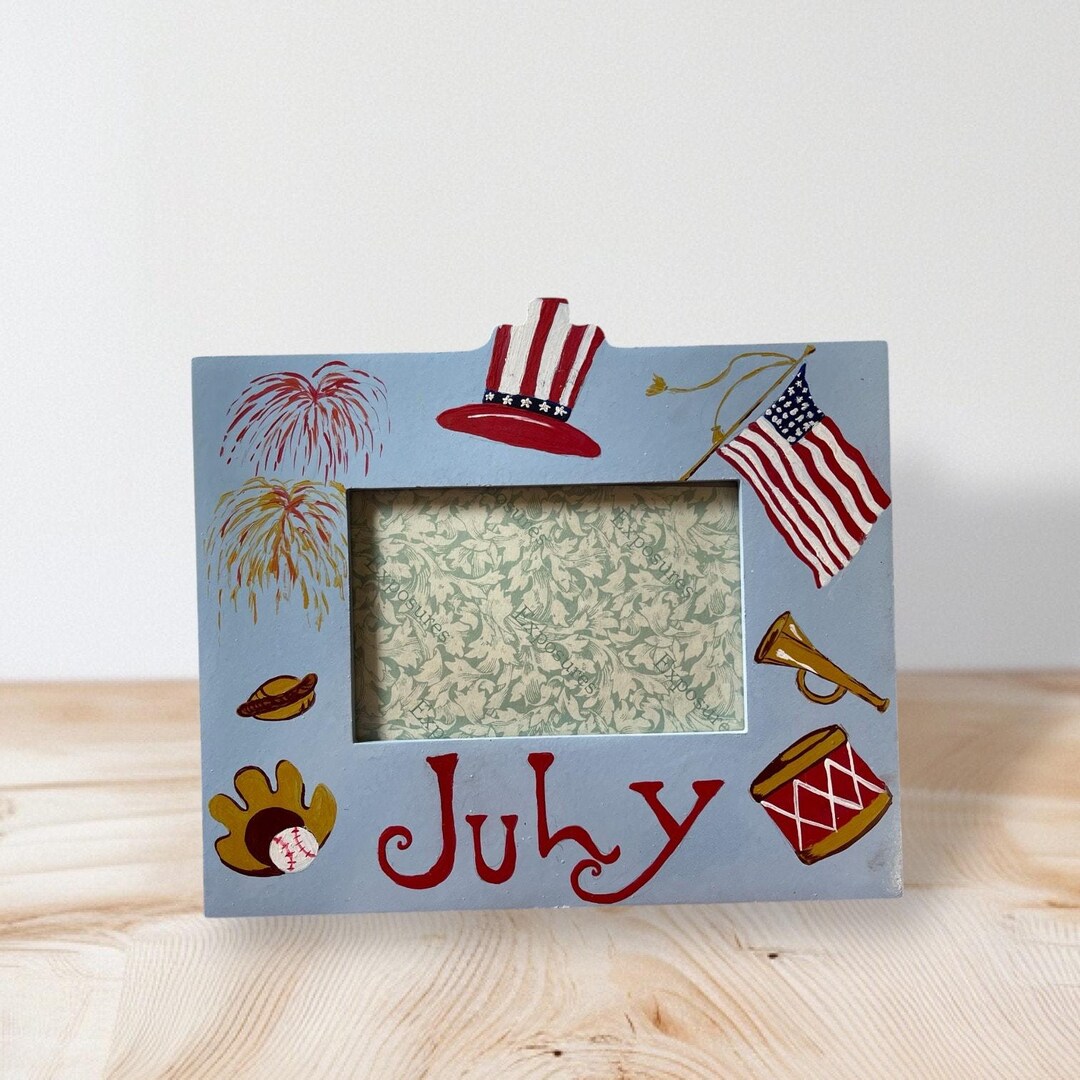 Vtg Exposures Hand Painted July Months of the Year Picture Frame 4x6 ...