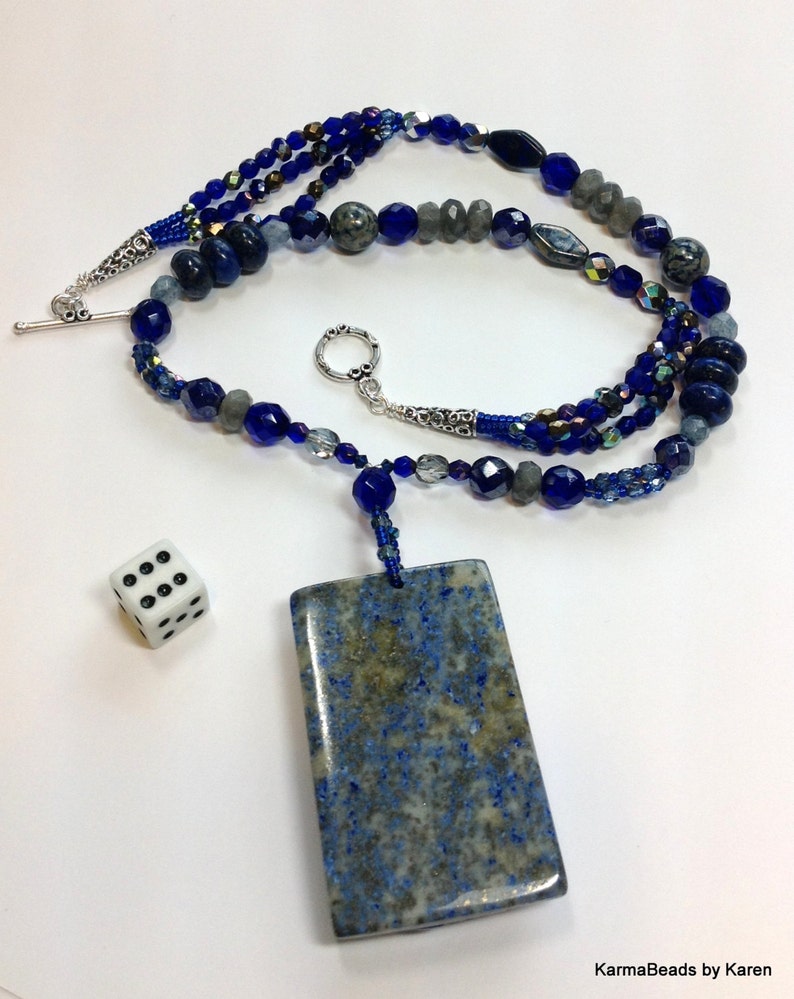 Lapis Lazuli Necklace Carved Lily Sterling Silver Crystal Etsy