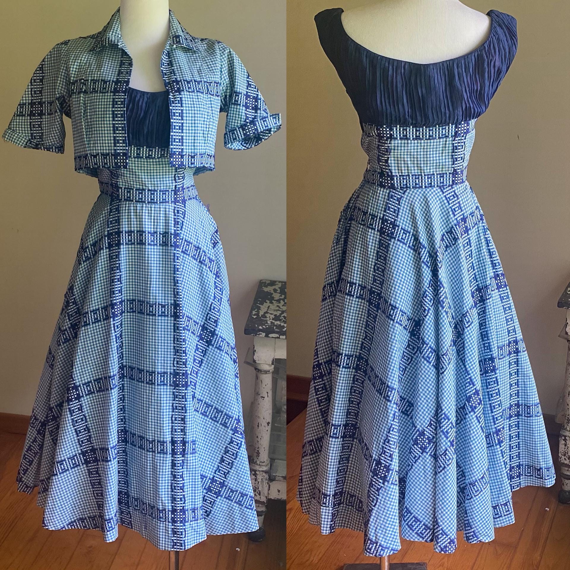 Vintage 50’s Ceil Chapman Dress & Bolero Jacket Blue Gingham ...