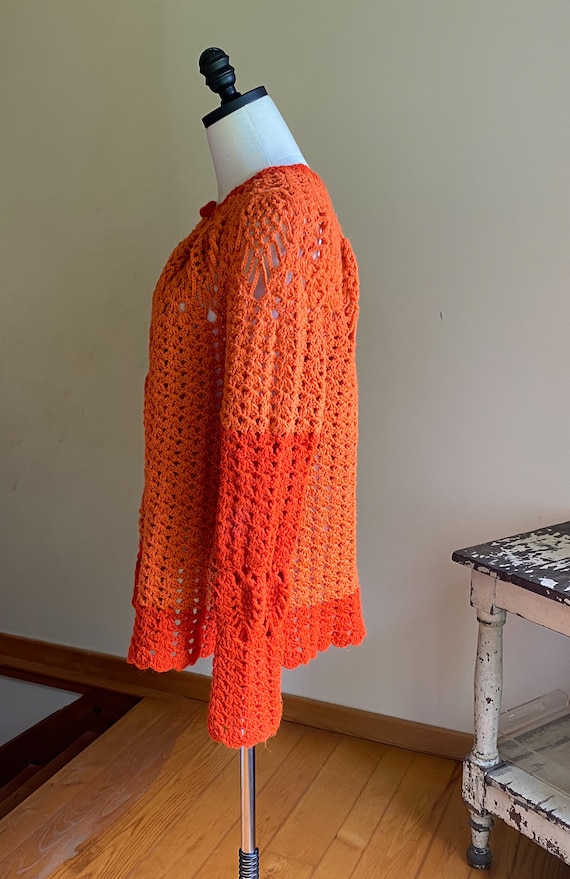 Vintage 80’s crochet open cardigan pumpkin orange han… - Gem