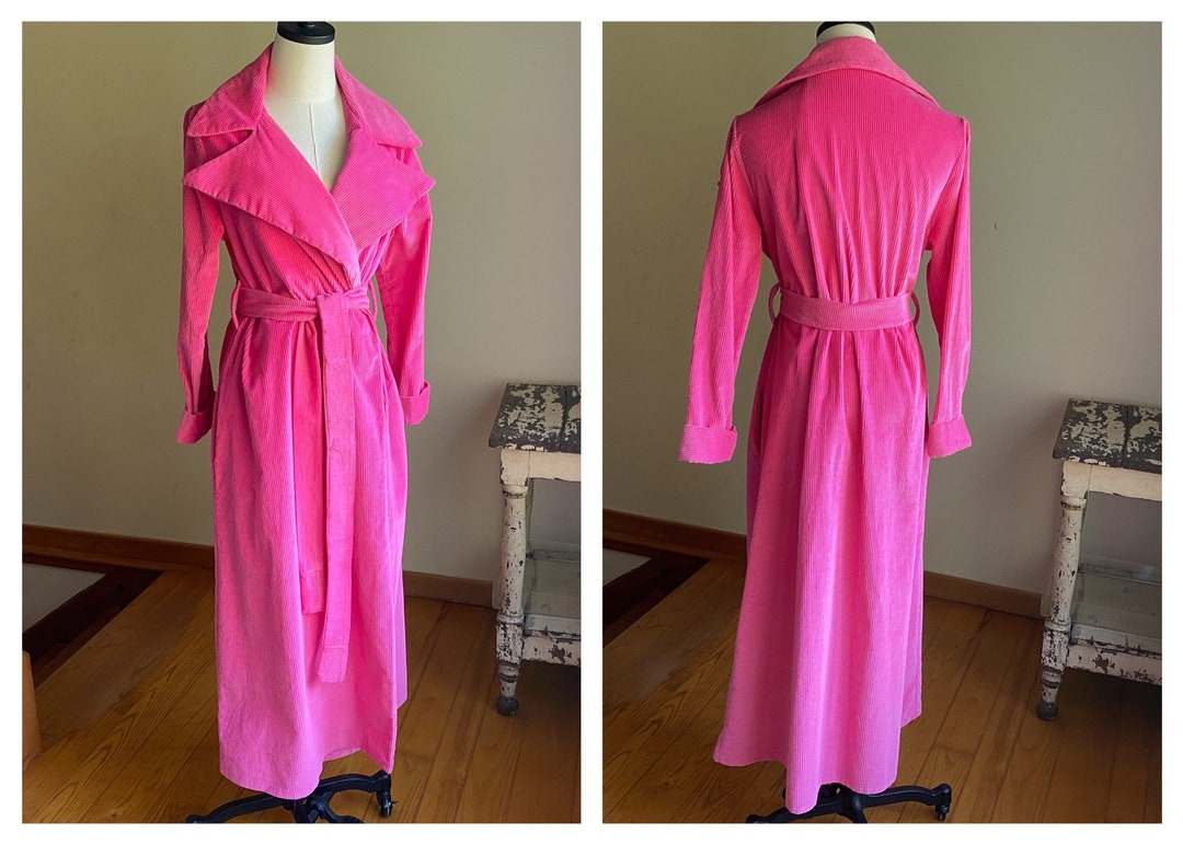Vintage 70s Hot Pink Robe Wide Wale Corduroy MASSIVE Collar David Brown ...