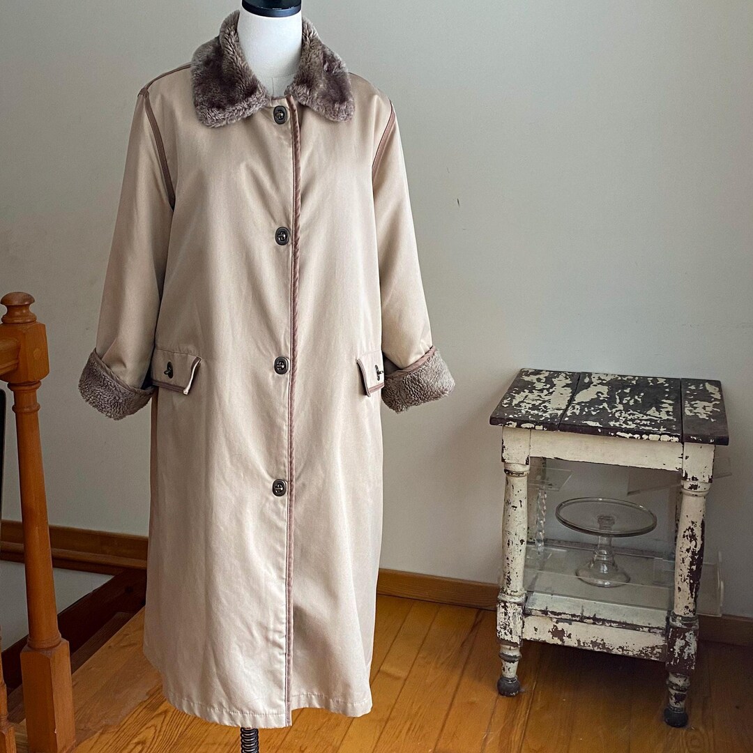 Vintage 70’s Bonnie Cashin Canvas & Faux Fur Coat Turn Lock Overcoat ...