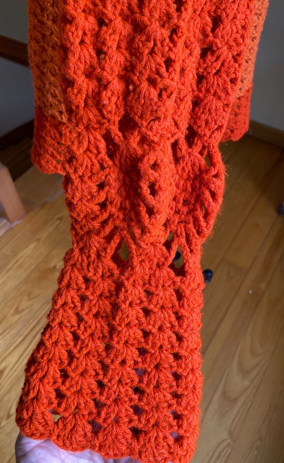 Vintage 80’s crochet open cardigan pumpkin orange han… - Gem