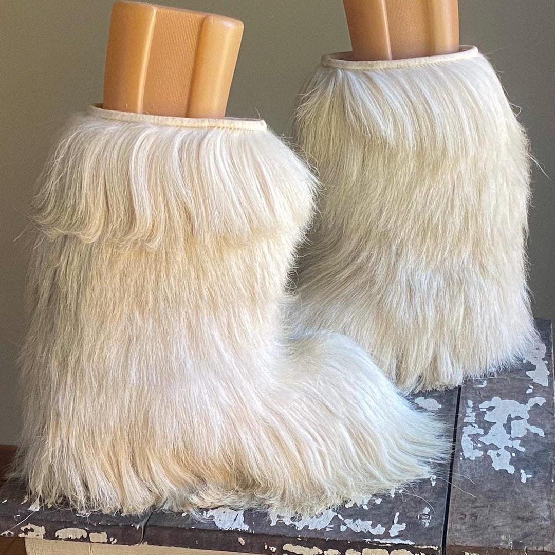 Vintage 70s Goat Fur Yeti White Tall Boots Apres Ski Bunny All Soles ...