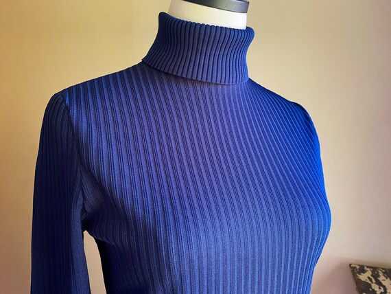 Vintage 70’s turtleneck sweater navy blue ribbed back… - Gem