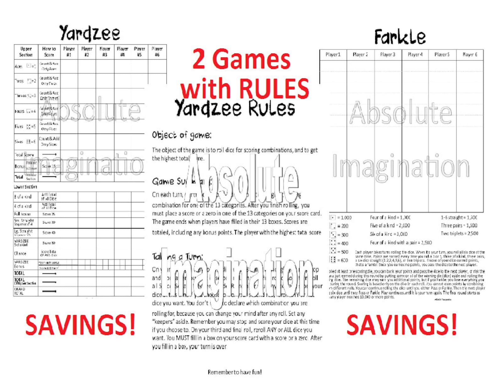 PRINTABLE. SUPER Bundle...yardzee, Yardzee Rules & Farkle Score Card ...