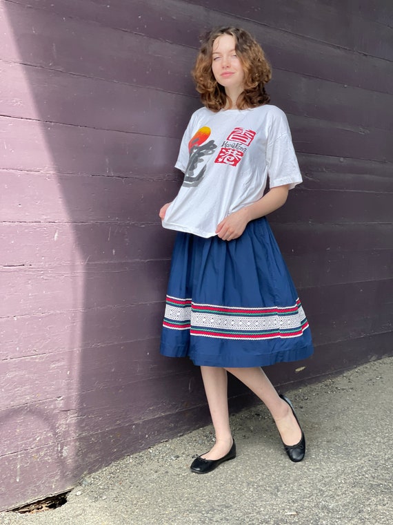 1950s Full blue peasant Skirt-Rik Rak Trim-Tulle unde… - Gem