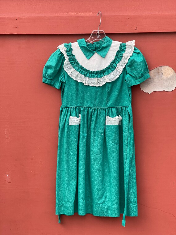 Darling Girls Vintage Green Cottage Core Dress-Ruffle… - Gem