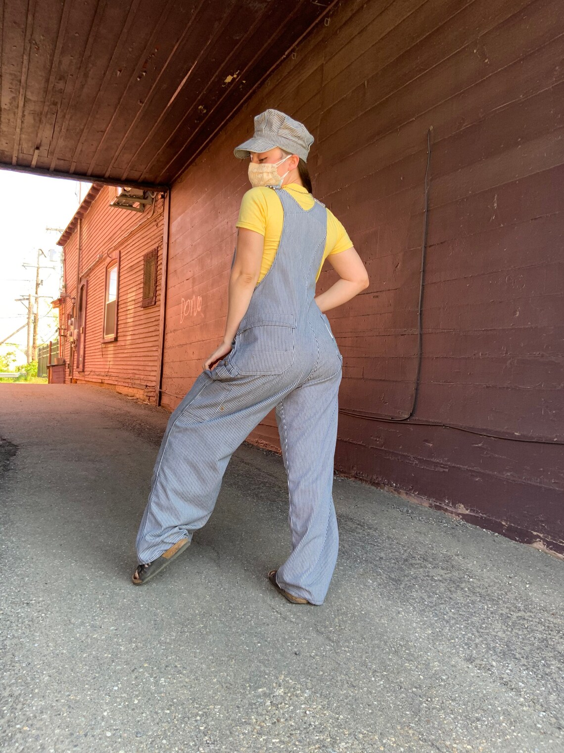 Vintage Engineer Stripe Apron Pocket Overalls - Etsy