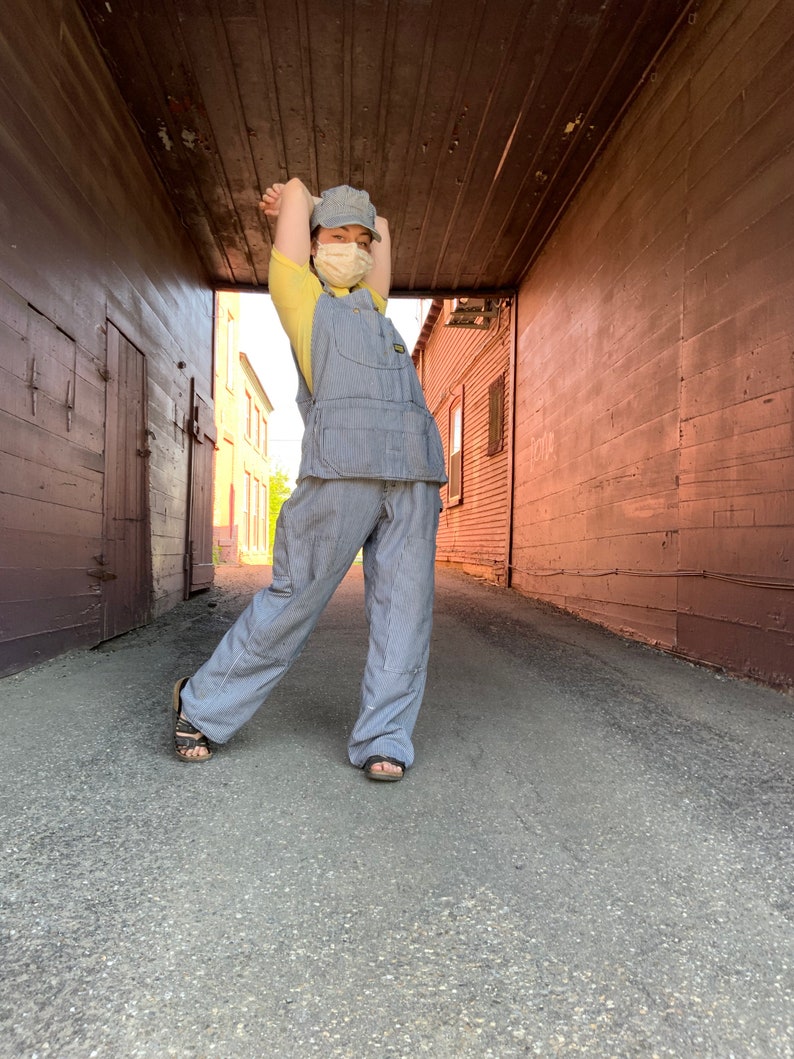 Vintage Engineer Stripe Apron Pocket Overalls - Etsy