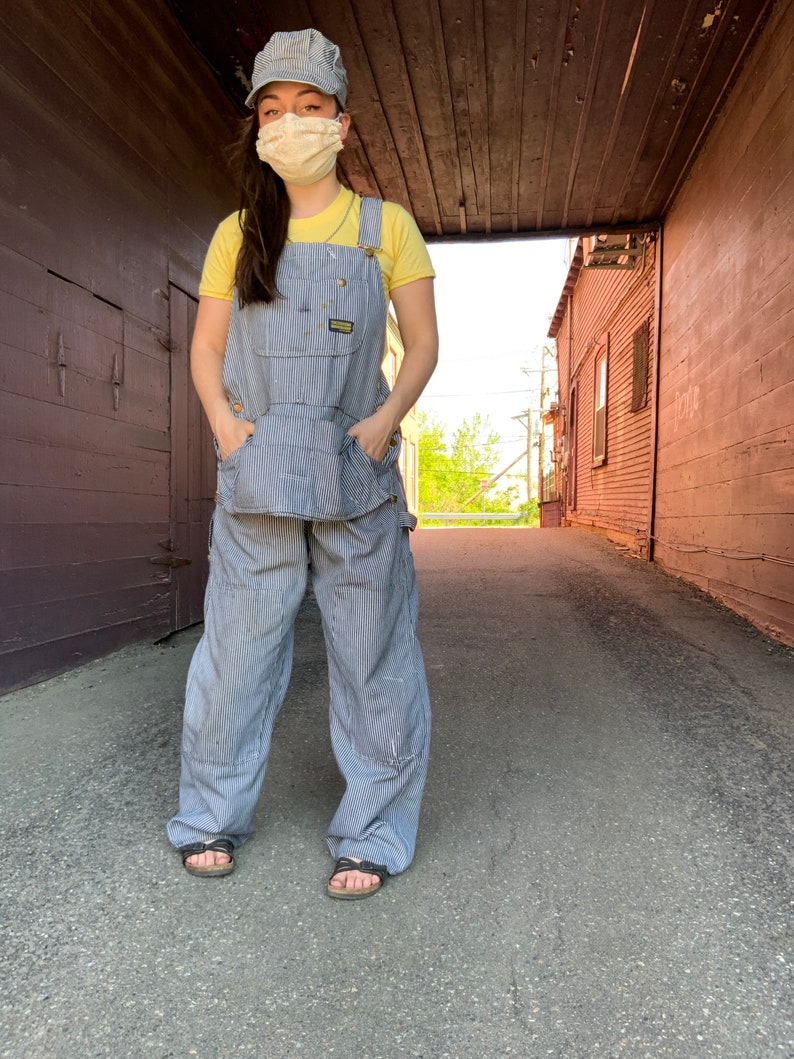 Vintage Engineer Stripe Apron Pocket Overalls - Etsy