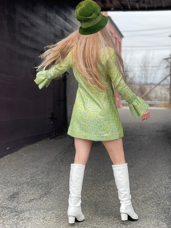 1960s Mod Metallic Green Mini Dress-London-Carnaby St… - Gem