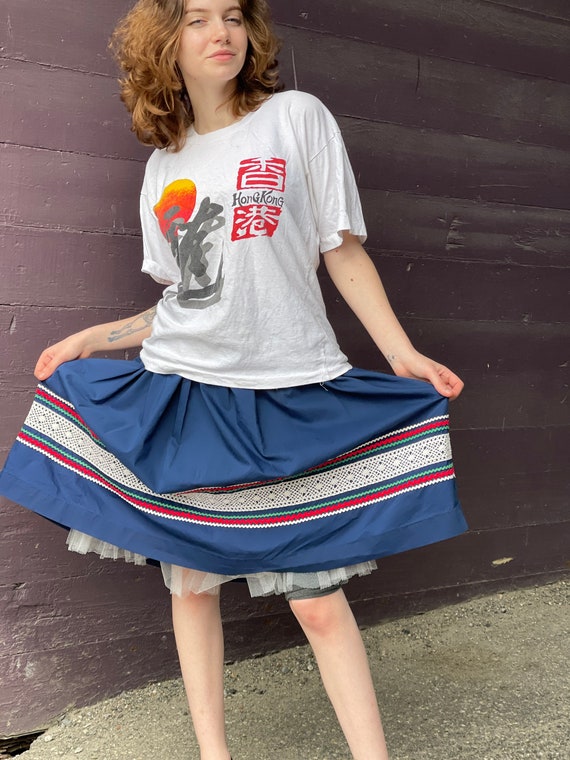 1950s Full blue peasant Skirt-Rik Rak Trim-Tulle unde… - Gem