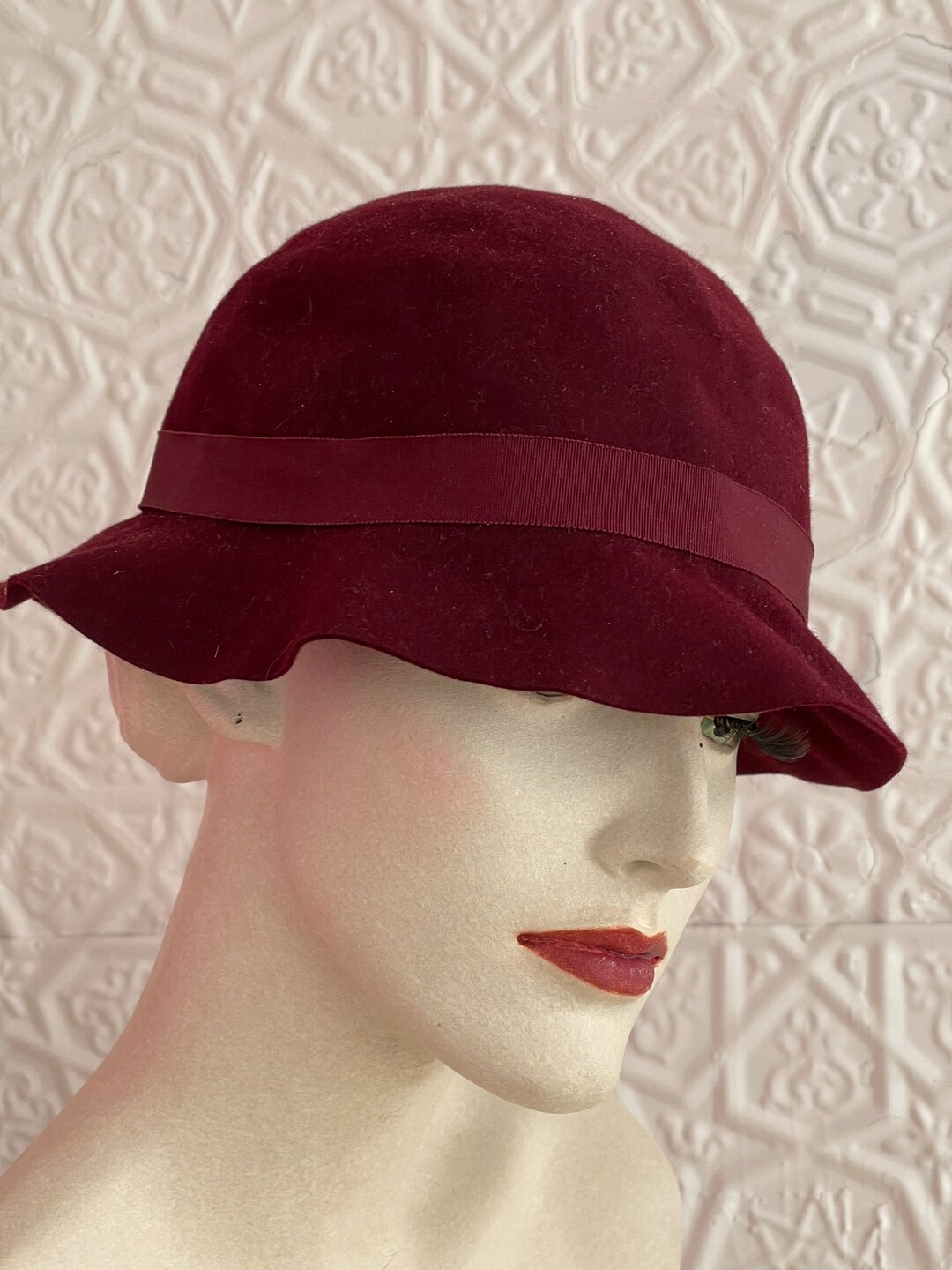 1940s Wool Felt Maroon Gadabout Bucket Hat/cloche-vintage Women’s Cap ...