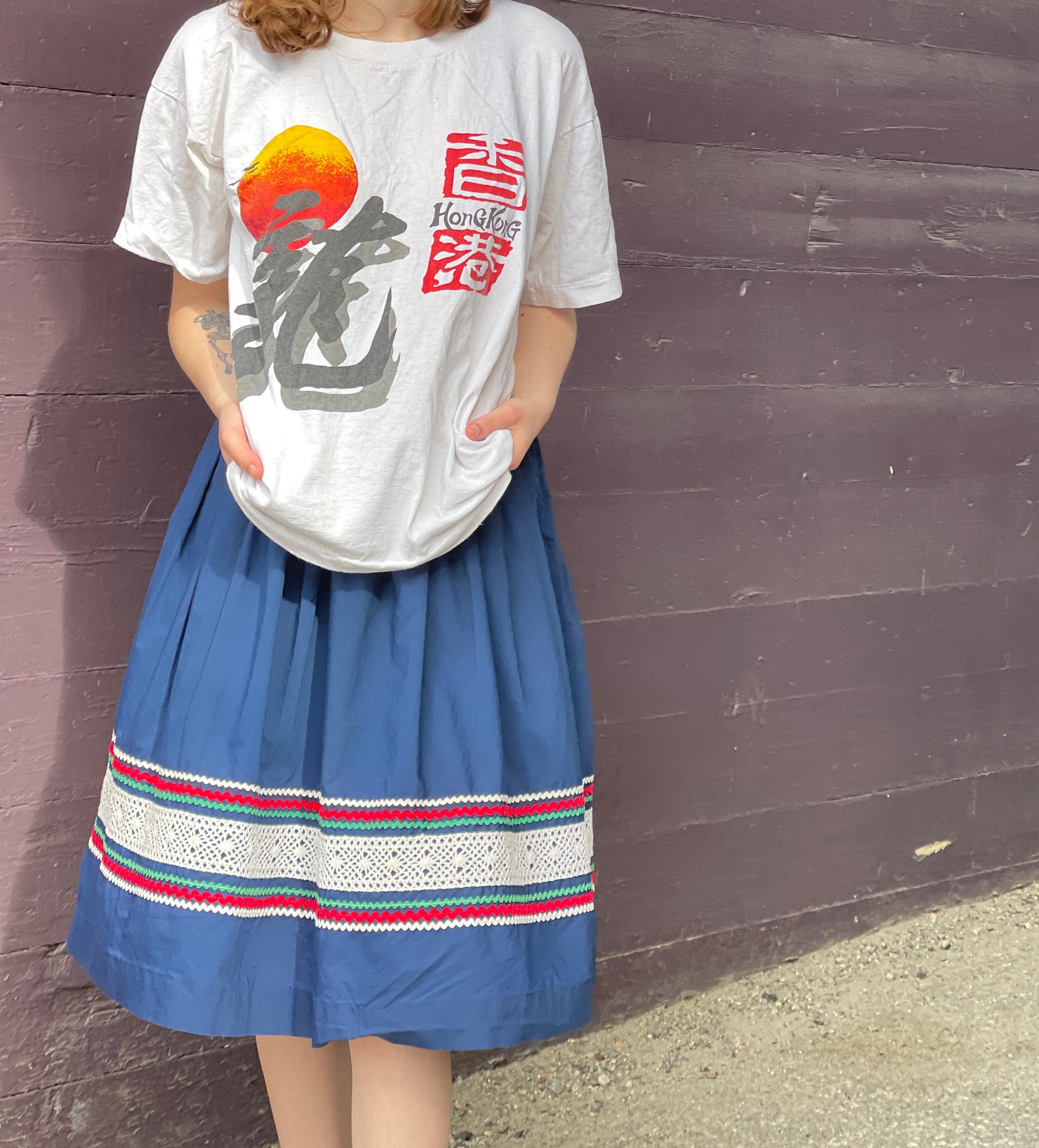 1950s Full Blue Peasant Skirt-rik Rak Trim-tulle - Etsy