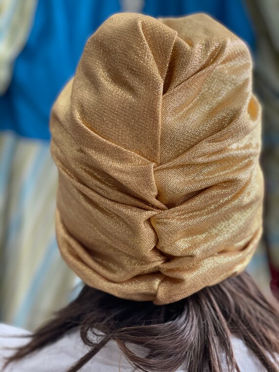 Vintage Metallic Turban with Fruit-Gold Stretch Lurex… - Gem