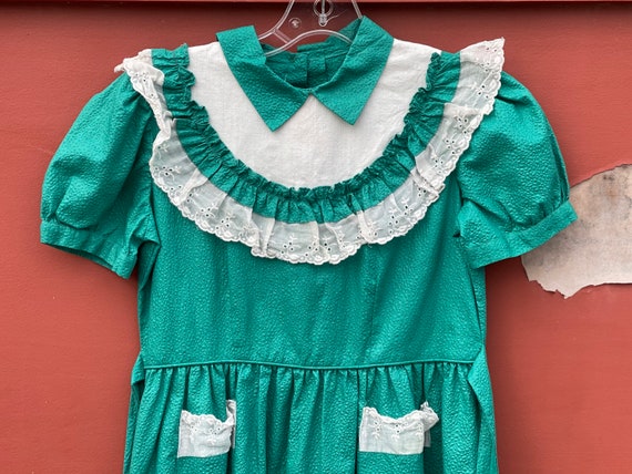 Darling Girls Vintage Green Cottage Core Dress-Ruffle… - Gem