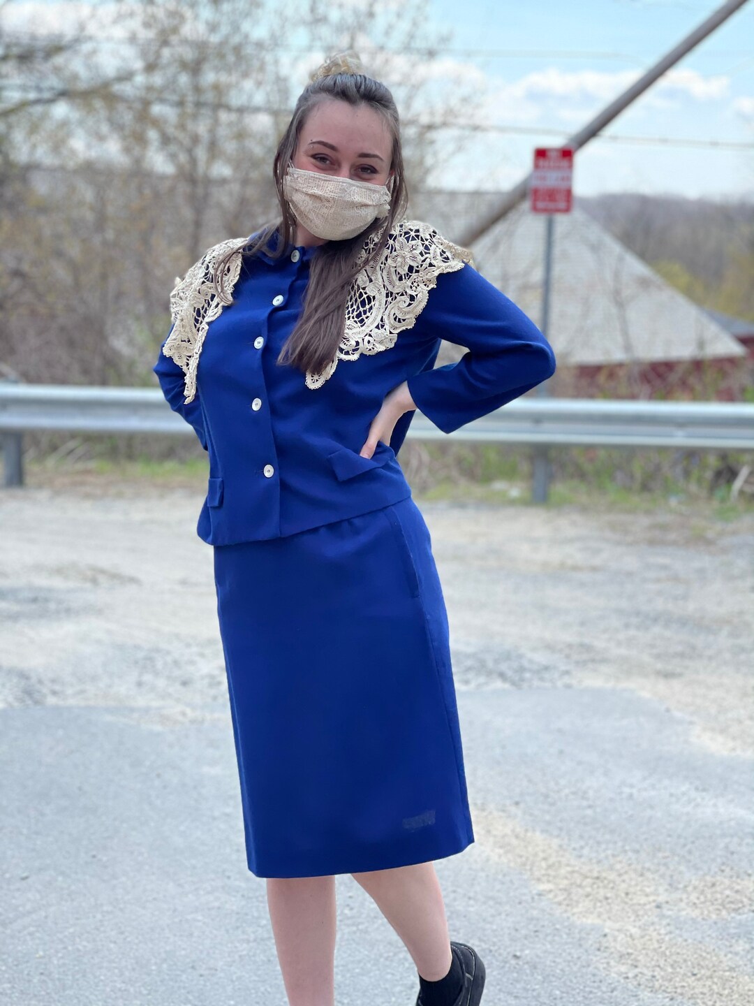 1960s Navy Blue Skirt Set-dress Suit-womens-jacket Midi Skirt-royal ...
