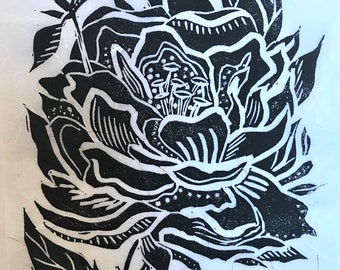 PEONY Original Linocut Print Greeting Card - Etsy