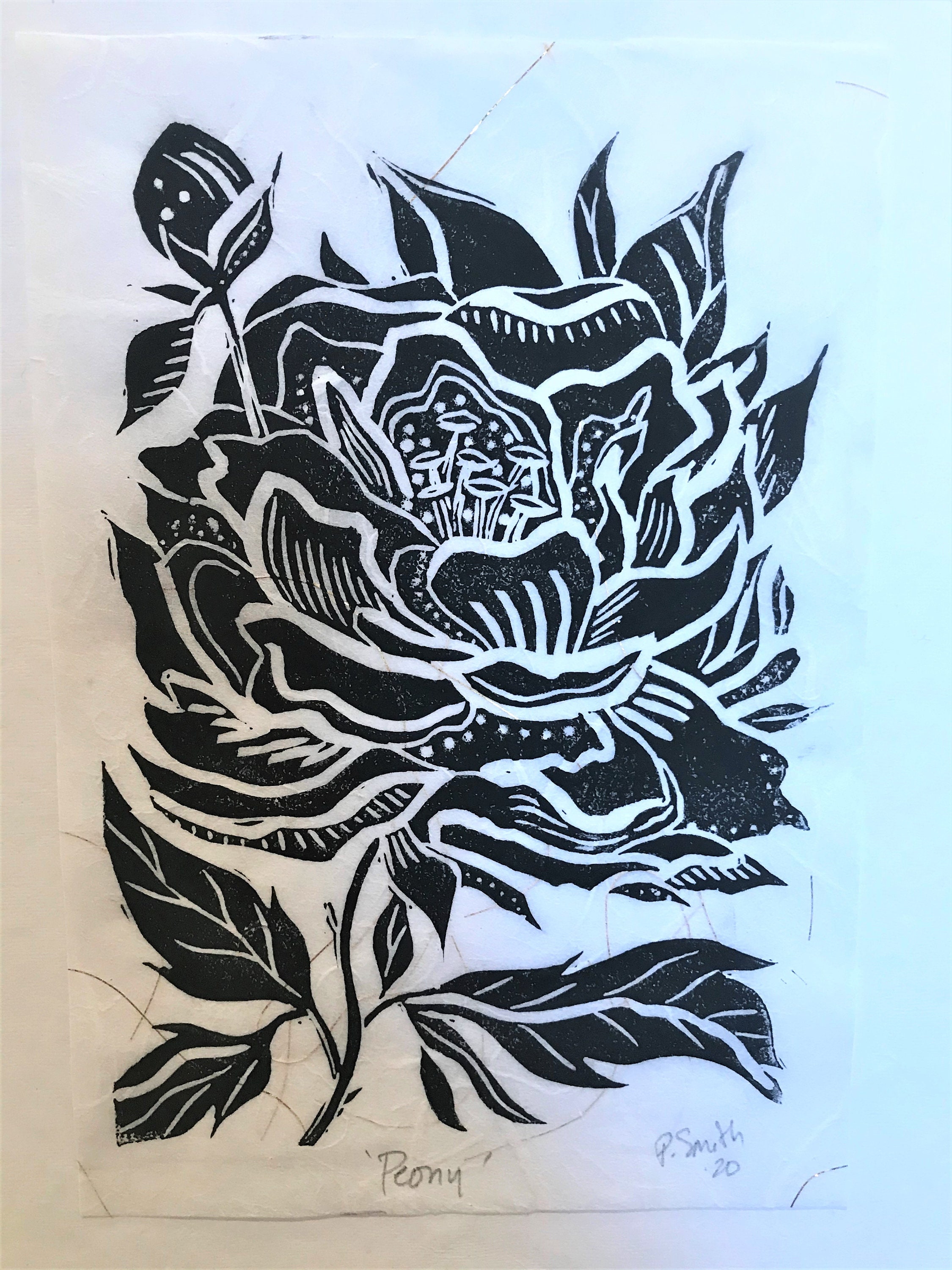 Peony - Linocut Print - Etsy