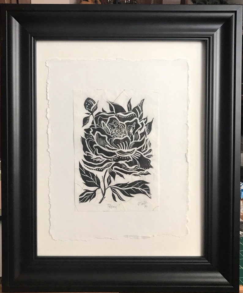 Peony - Linocut Print - Etsy