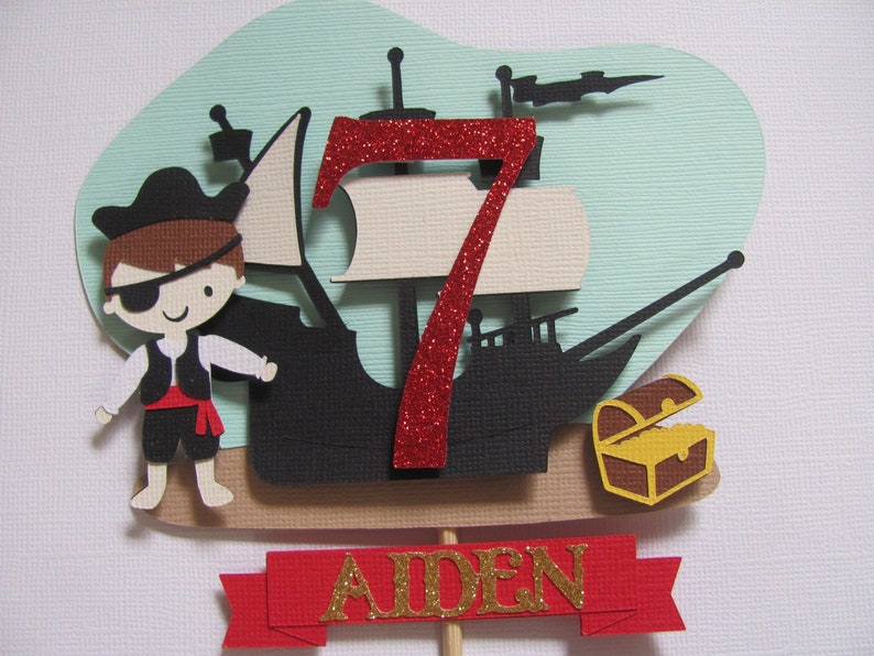 Pirate Cake Topper, Birthday Cake Topper, Pirate Centerpiece Stick ...