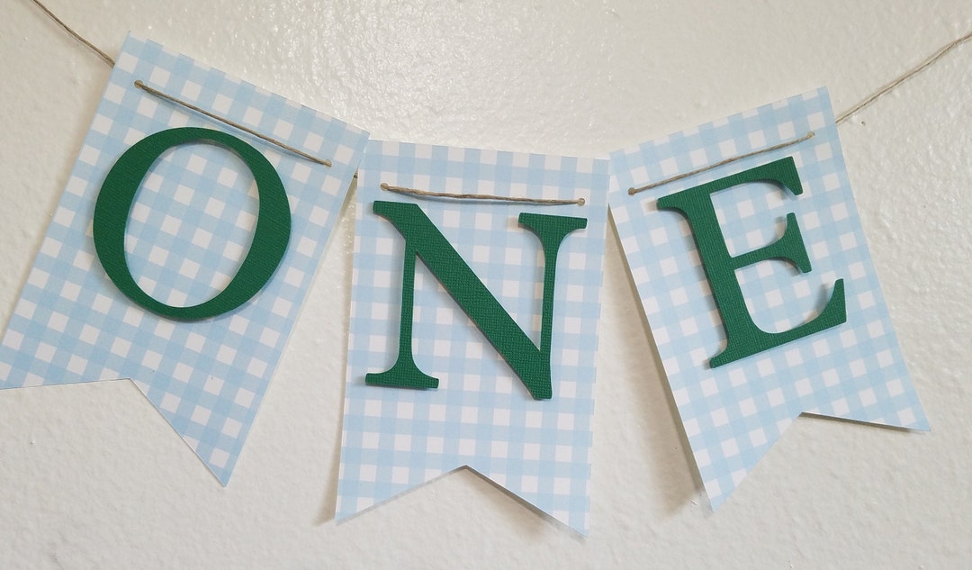 High Chair Banner, ONE Banner, Blue Gingham ONE Banner, Light Blue ...