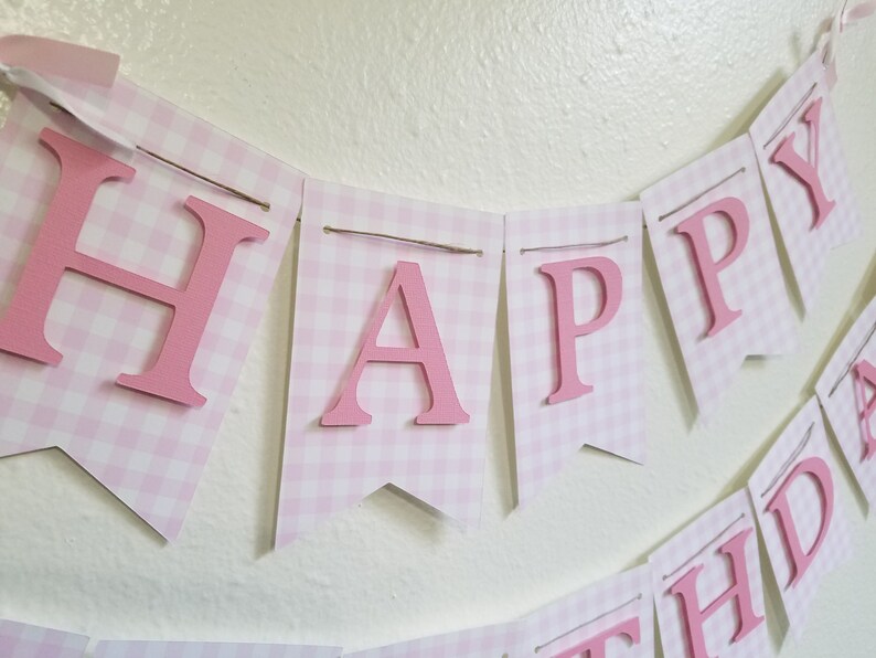 Pink Gingham Happy Birthday Banner Birthday Banner Happy 1st | Etsy