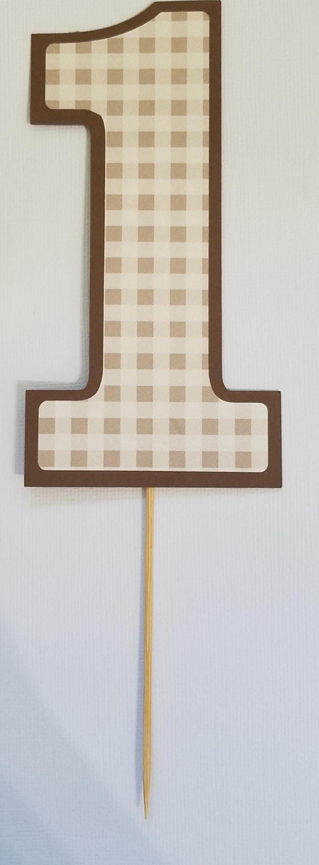 Beige Gingham Cake Topper, Age Cake Topper, ONE Birthday Cake Topper ...
