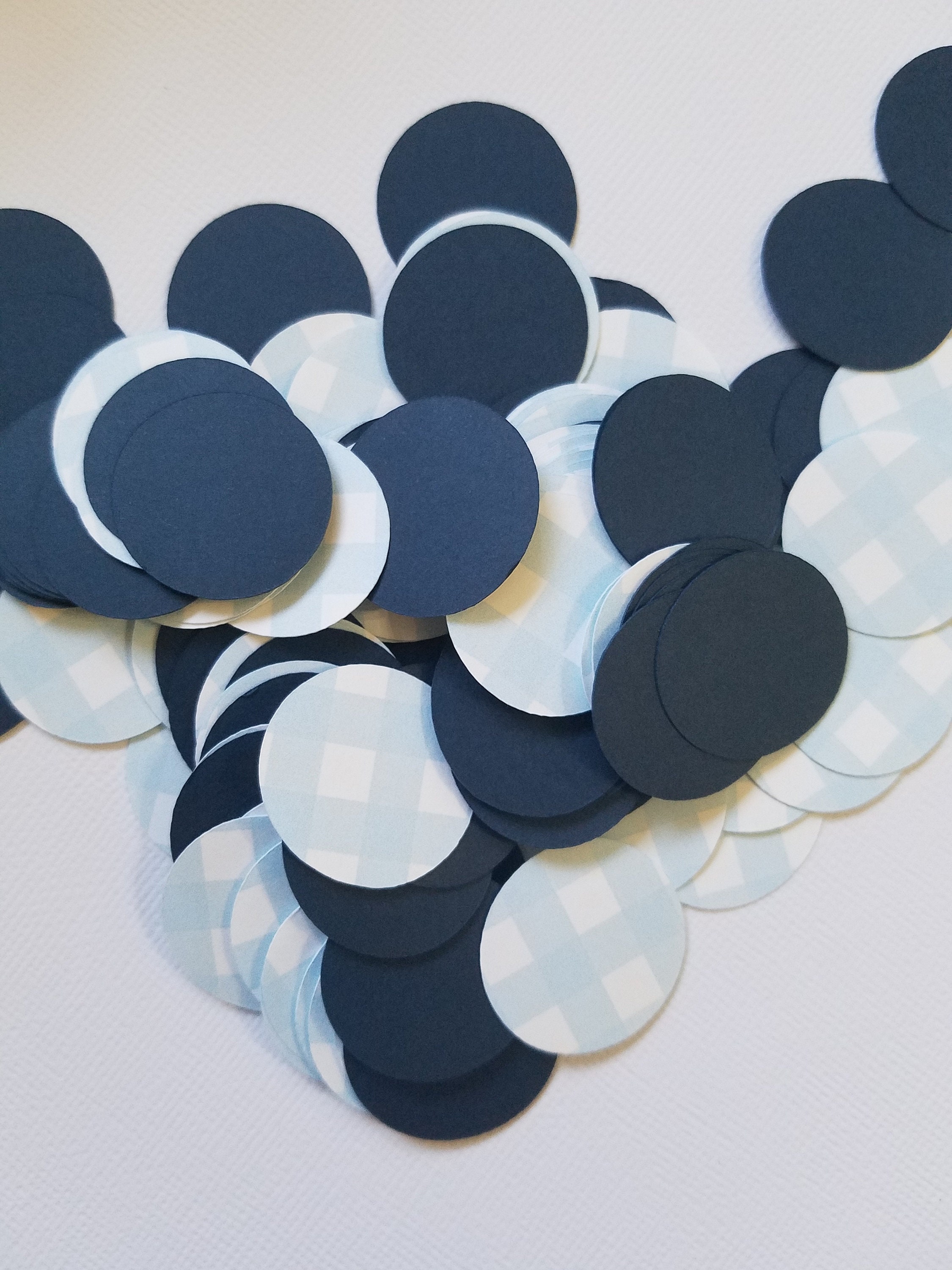 Blue Gingham and Navy Confetti 1 Inch table confetti Baby | Etsy