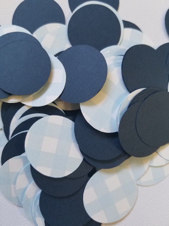 Blue Gingham and Navy Confetti 1 Inch table confetti Baby | Etsy