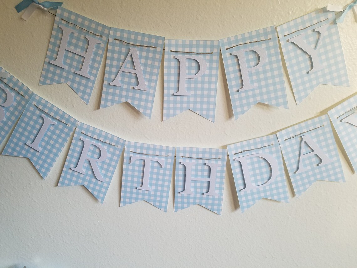 Blue Gingham Happy Birthday Banner Birthday Banner Happy 1st | Etsy